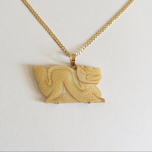 NLF Jewelry | Jewelry | 4k Gold Craved Dragon Yellow Shell Pearl ...